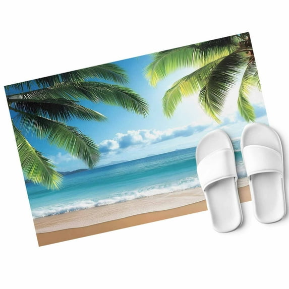 Coconut Tree Door Mat Beach Blue Sky Sea Non Slip Absorbent Entrance ...