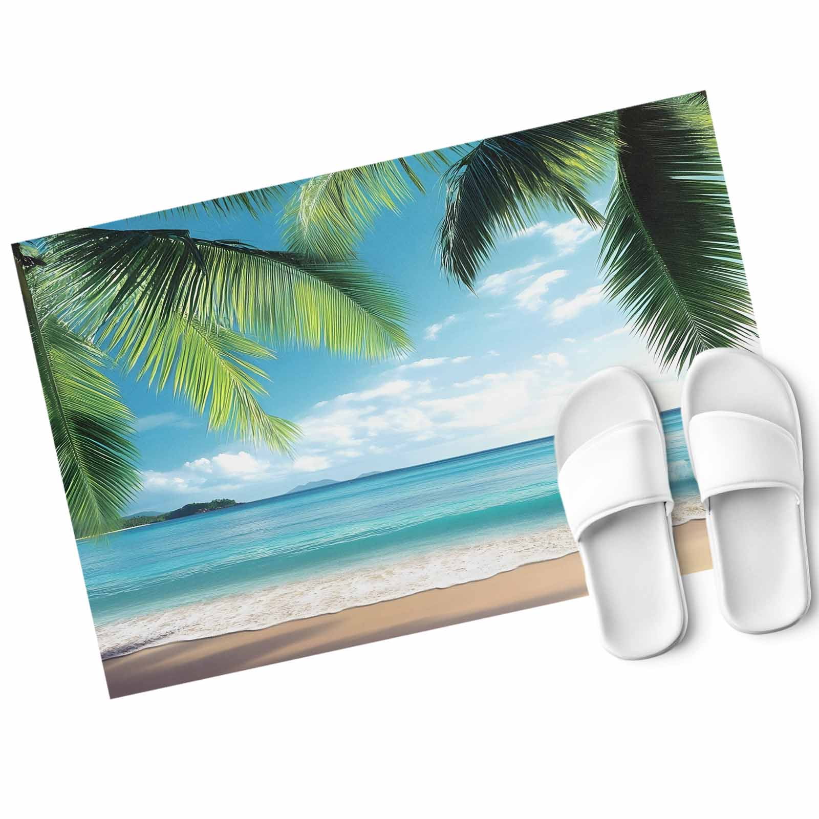 Coconut Tree Door Mat Beach Blue Sky Sea Non Slip Absorbent Entrance ...