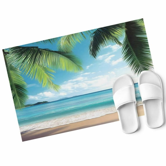 Coconut Tree Door Mat Beach Blue Sky Sea Non Slip Absorbent Entrance ...