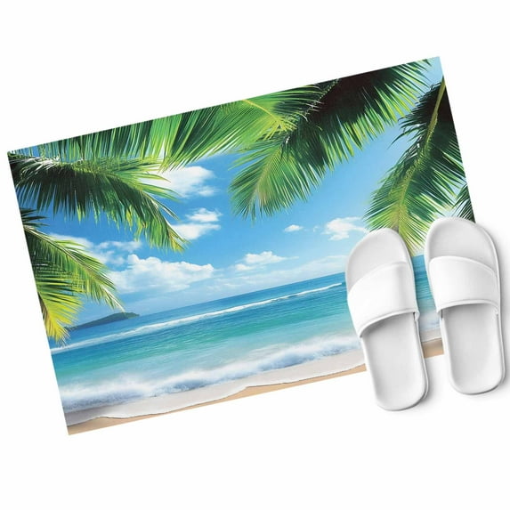 Coconut Tree Door Mat Tropical Beach Sky Sea Non Slip Absorbent ...