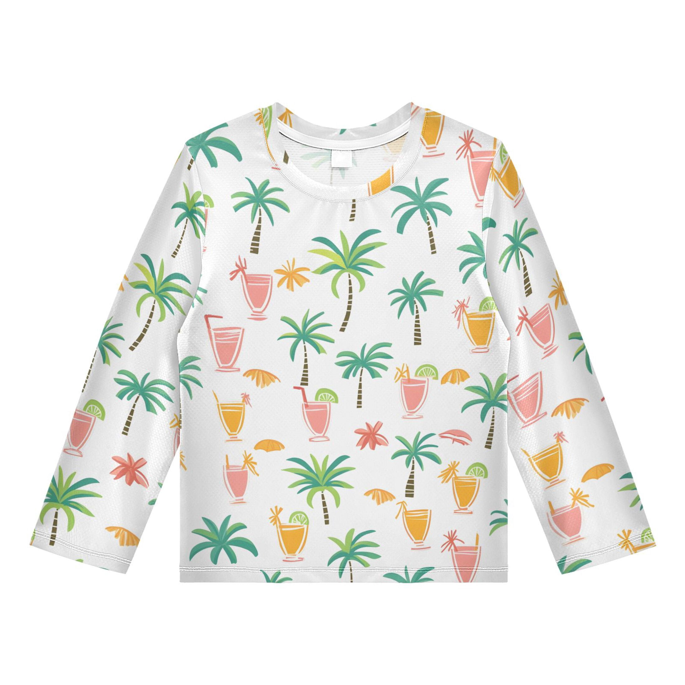 Coconut Tree Drink Pattern Boys' Rash Guard Shirts UPF 50 Plus Sun ...