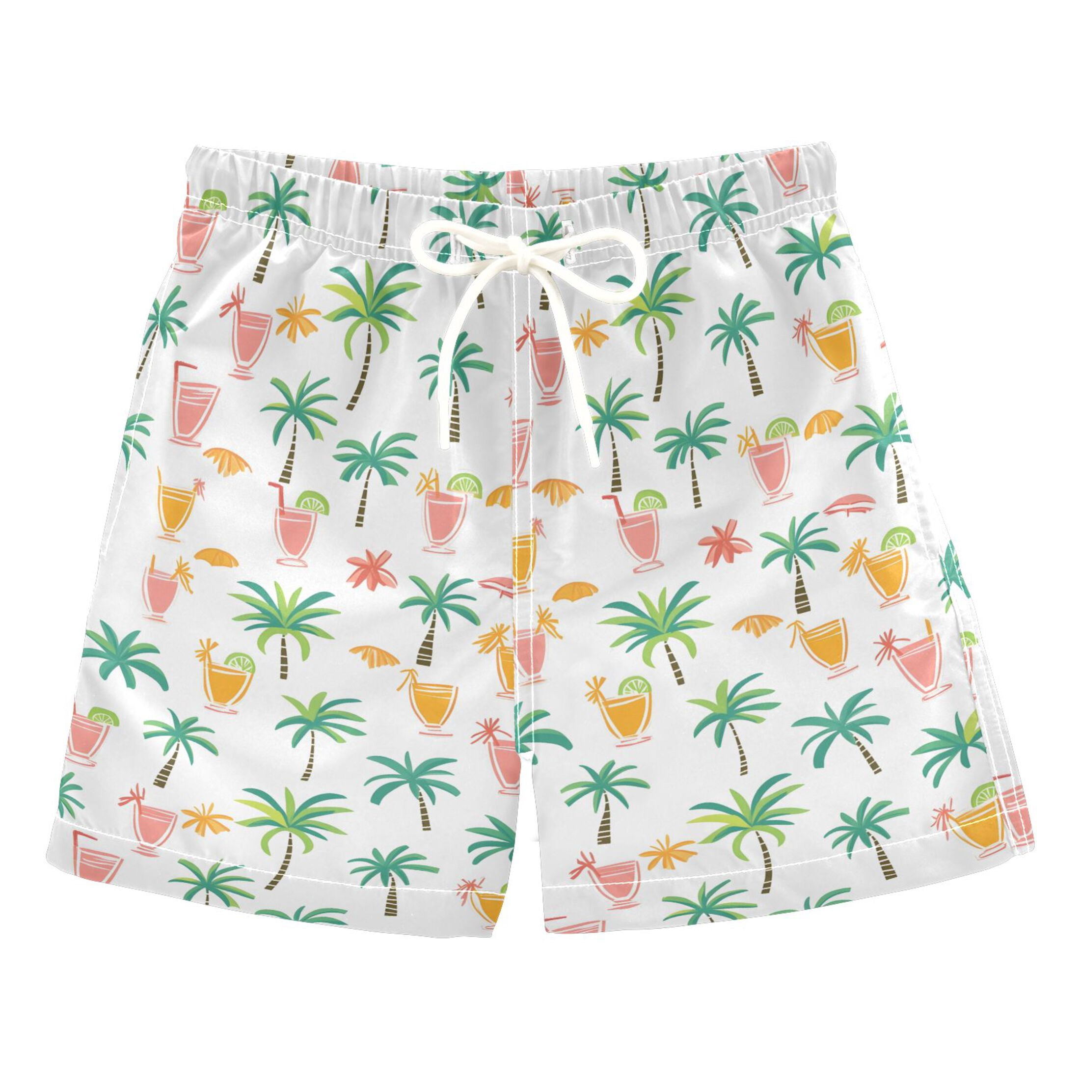 Coconut Tree Drink Pattern Swim Trunks Quick Dry Beach Pool Board ...