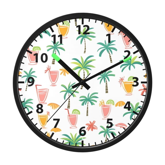 Coconut Tree Drink Pattern Wall Clock 12 Inch Voice Activated Night ...