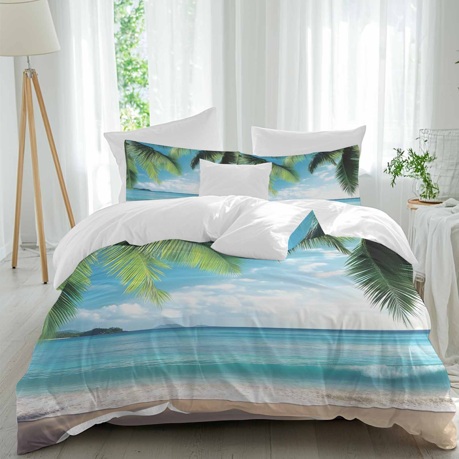 Coconut Tree Duvet Cover Set Full Size Beach Blue Sky Sea Summer ...