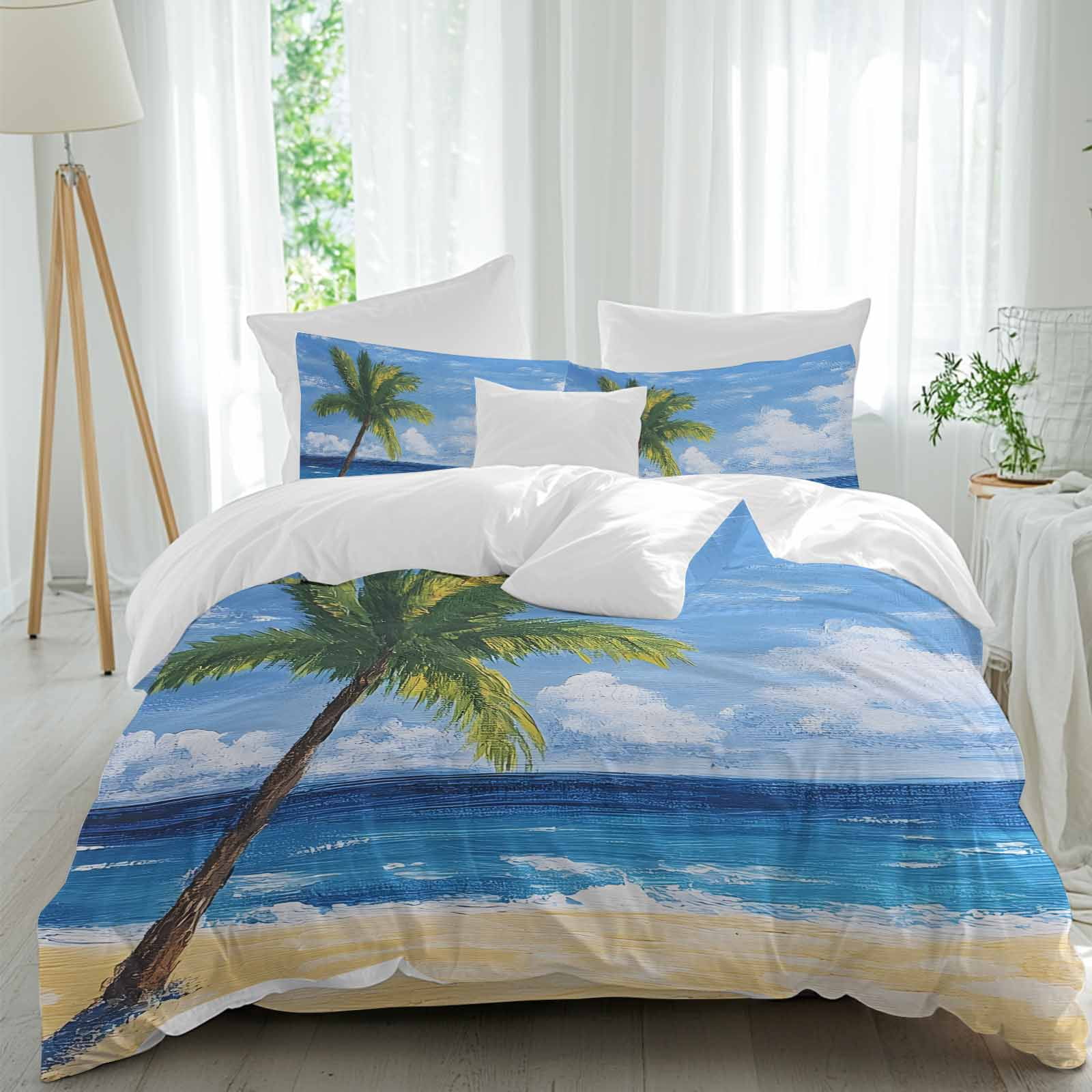 Coconut Tree Duvet Cover Set King Size, Summer Beach 4 Piece Soft ...