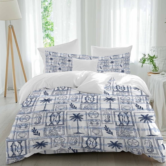 Coconut Tree Duvet Cover Set Twin Size, Summer Shell Fish Sea Star ...