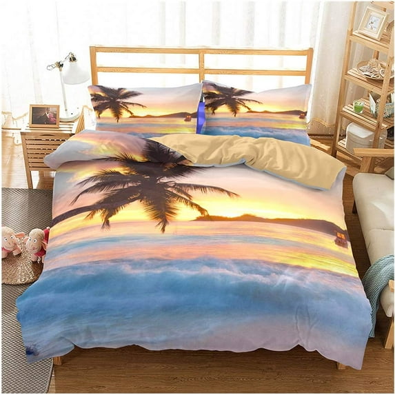 Coconut Tree Duvet Cover Sets 3Pcs Golden Sunset Sea Island Coconut ...