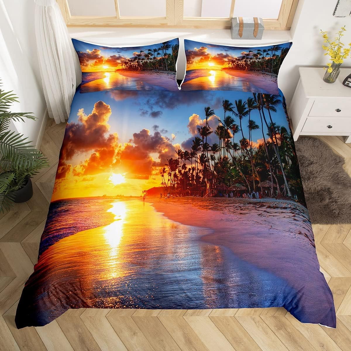 Coconut Tree Duvet Cover Sets 3Pcs Golden Sunset Sea Island Coconut ...
