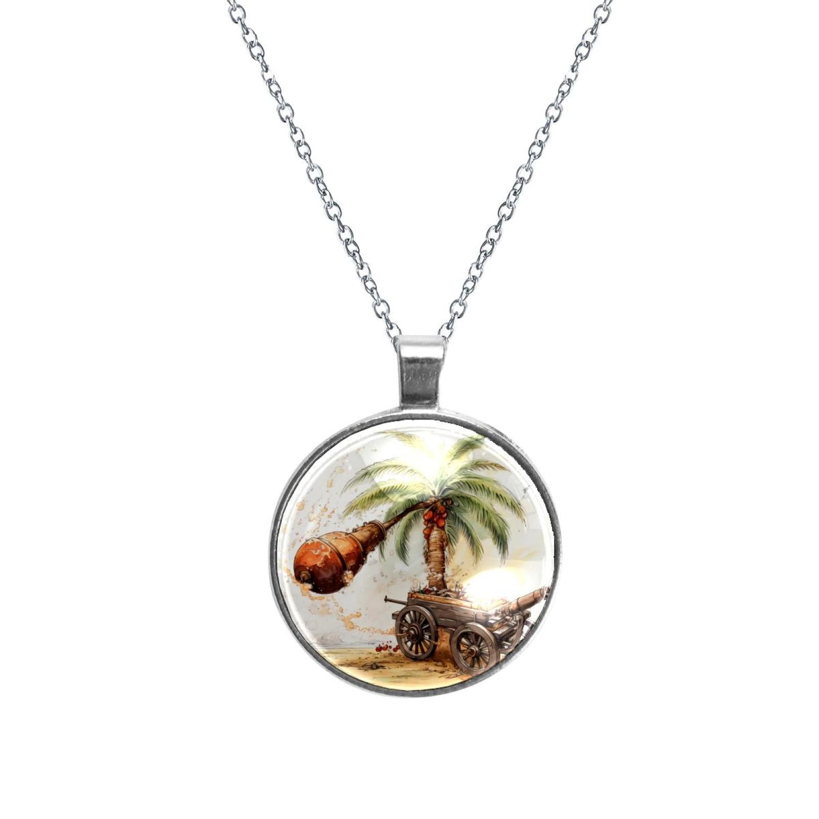 Coconut Tree Elegant Circular Glass Pendant Necklace - Walmart.com
