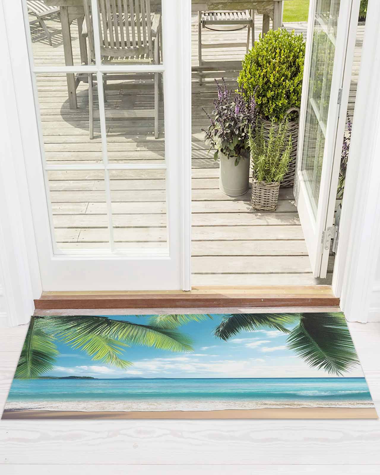 Coconut Tree Front Door Mat Beach Blue Sky Sea Summer Scenery Tropical ...