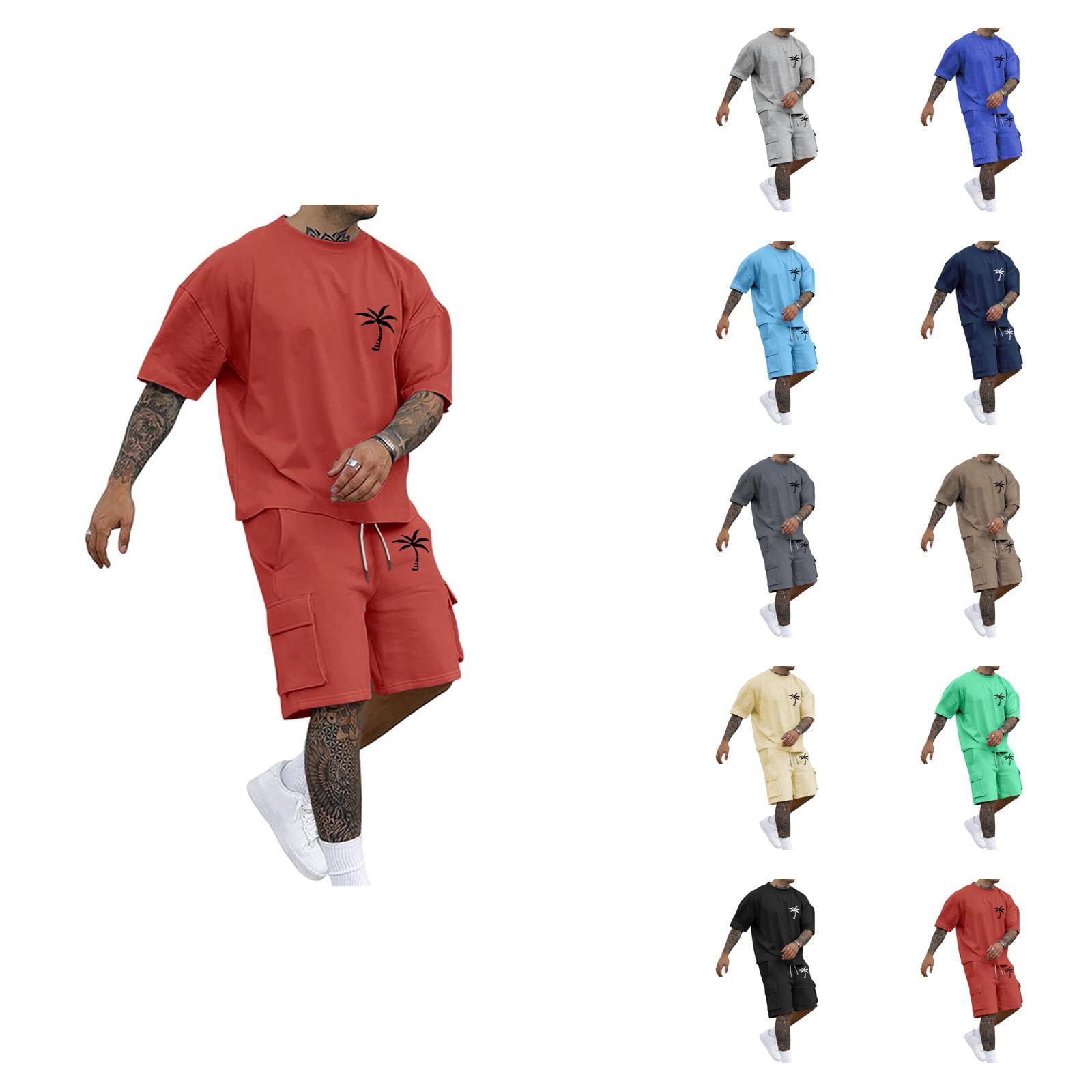 Coconut Tree Graphic Short Sets for Men Crewneck T Shirt and Shorts 2 ...