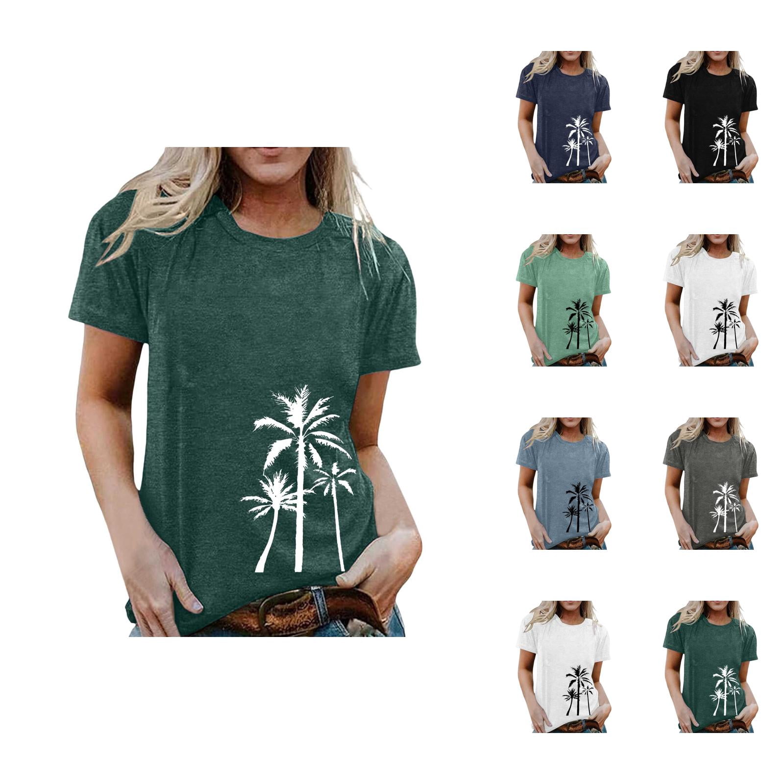 Coconut Tree Graphic Tees for Women 2026 Summer Casual Short Sleeve ...