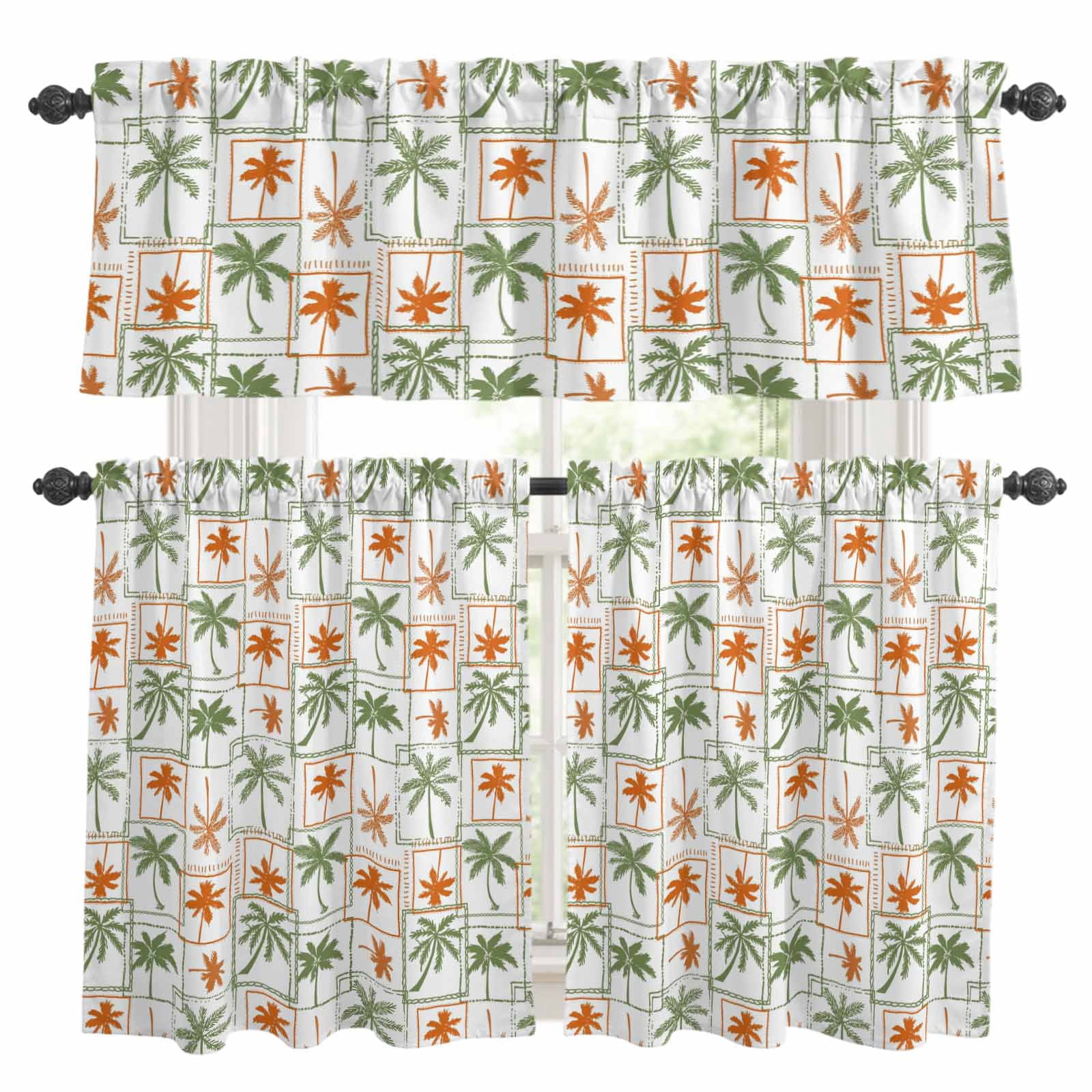 Coconut Tree Kitchen Curtains Set for Windows, Tropical Plant Summer ...