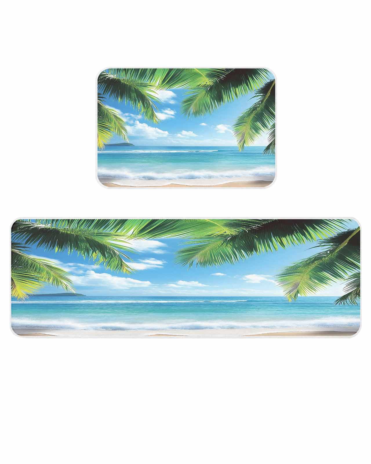 Coconut Tree Kitchen Mats for Floor 2 Piece, Tropical Beach Sky Sea ...