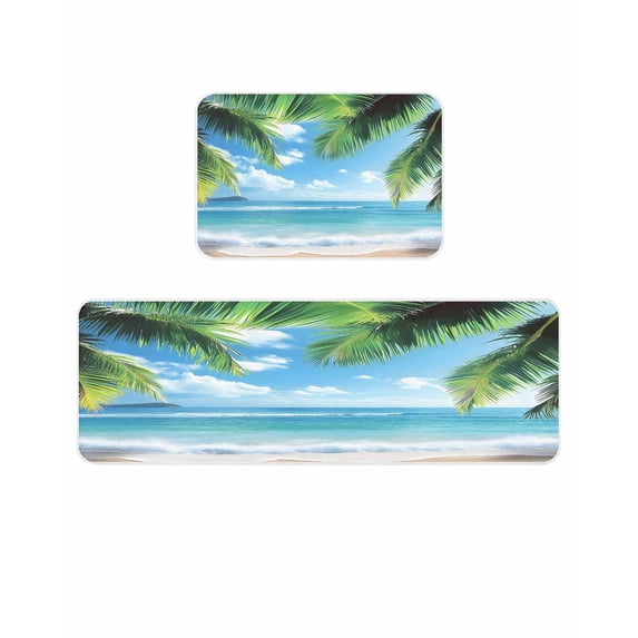 Coconut Tree Kitchen Mats for Floor 2 Piece, Tropical Beach Sky Sea ...