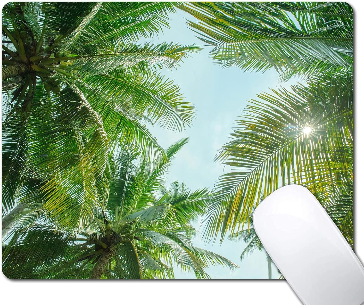 Coconut Tree Mouse Pad, Blue Sky Background Green Natural Mousepad for ...