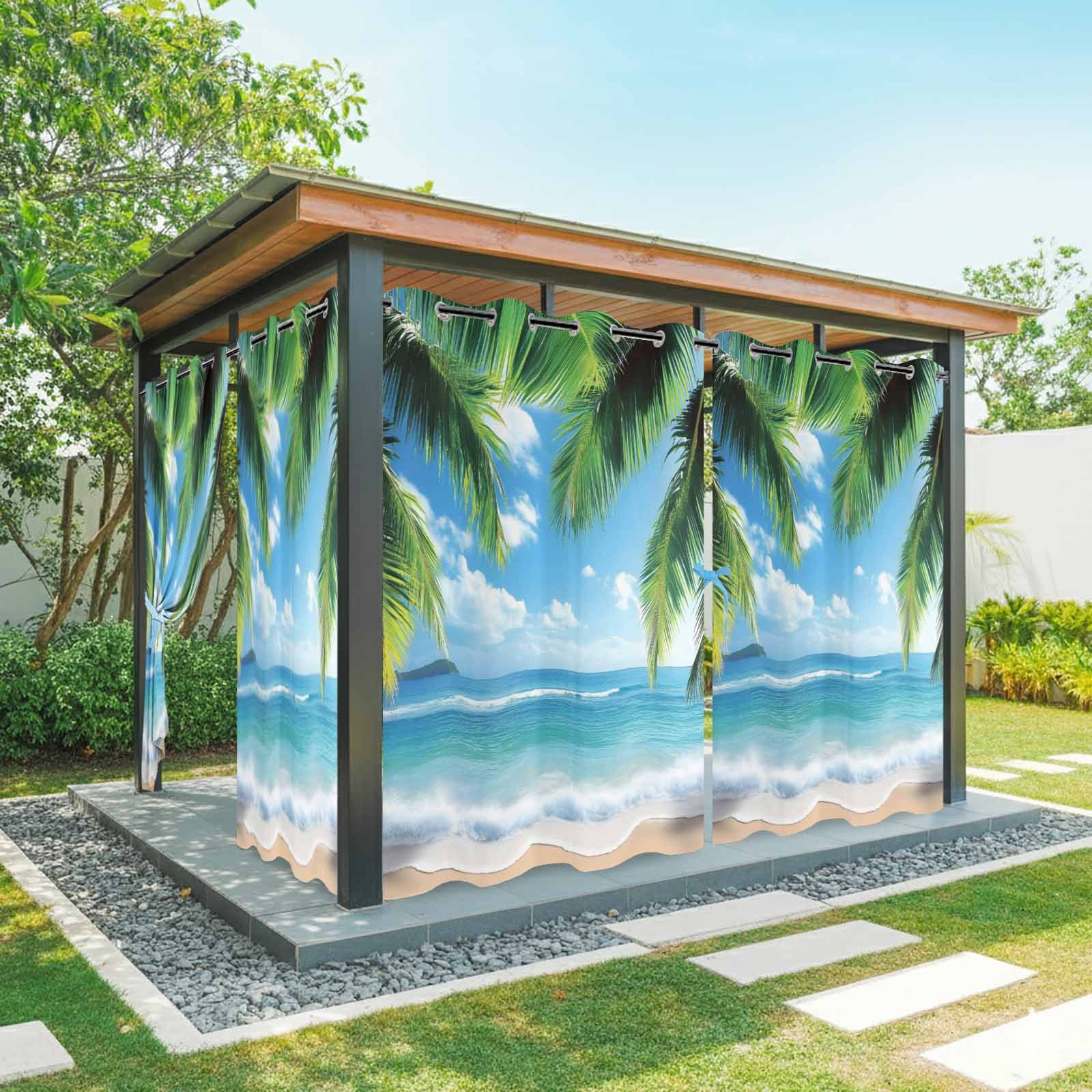 Coconut Tree Outdoor Curtains for Patio Waterproof, Tropical Beach Sky ...