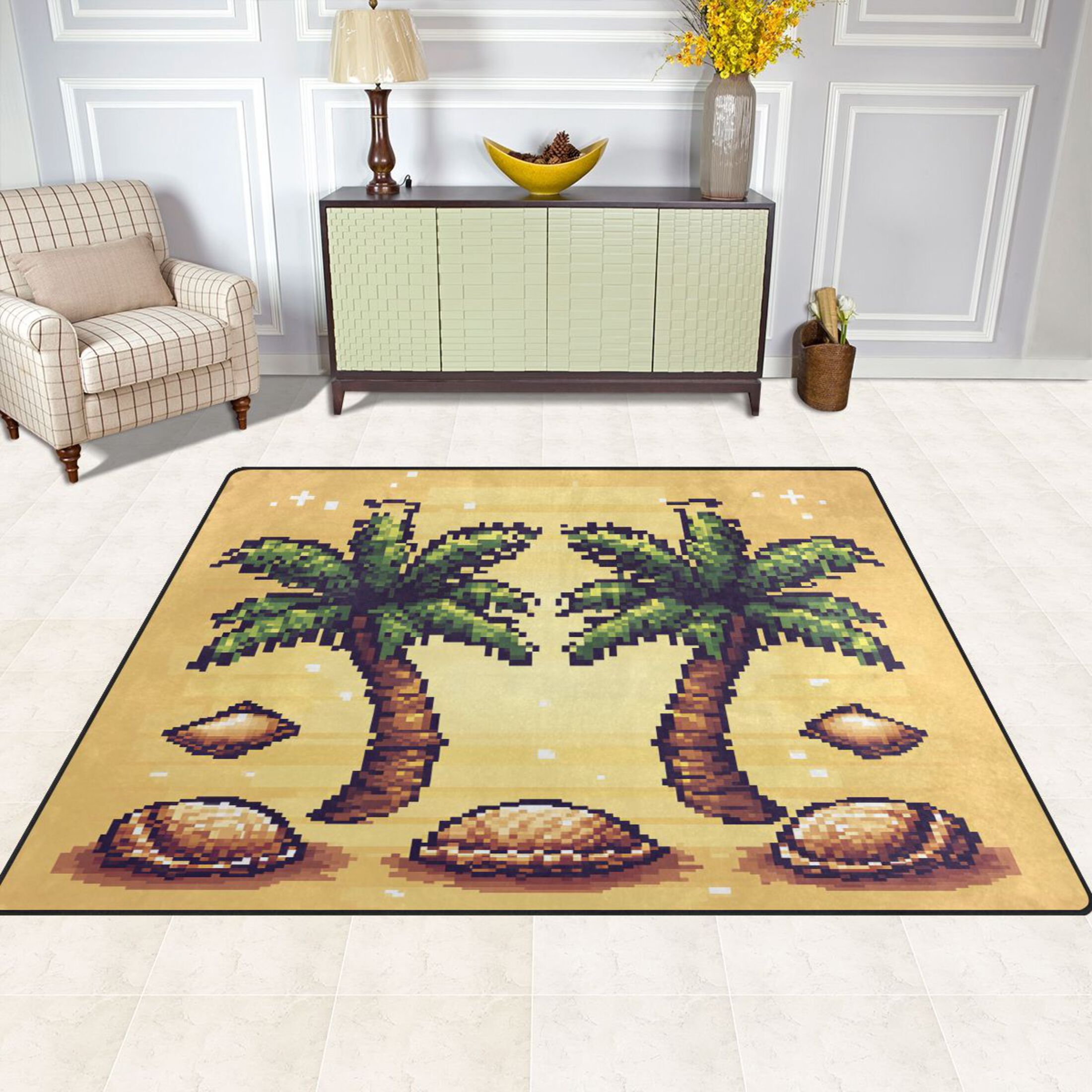 Coconut Tree Pattern 80''x58'' Extra Large Plush Memory Foam Rug, Soft ...