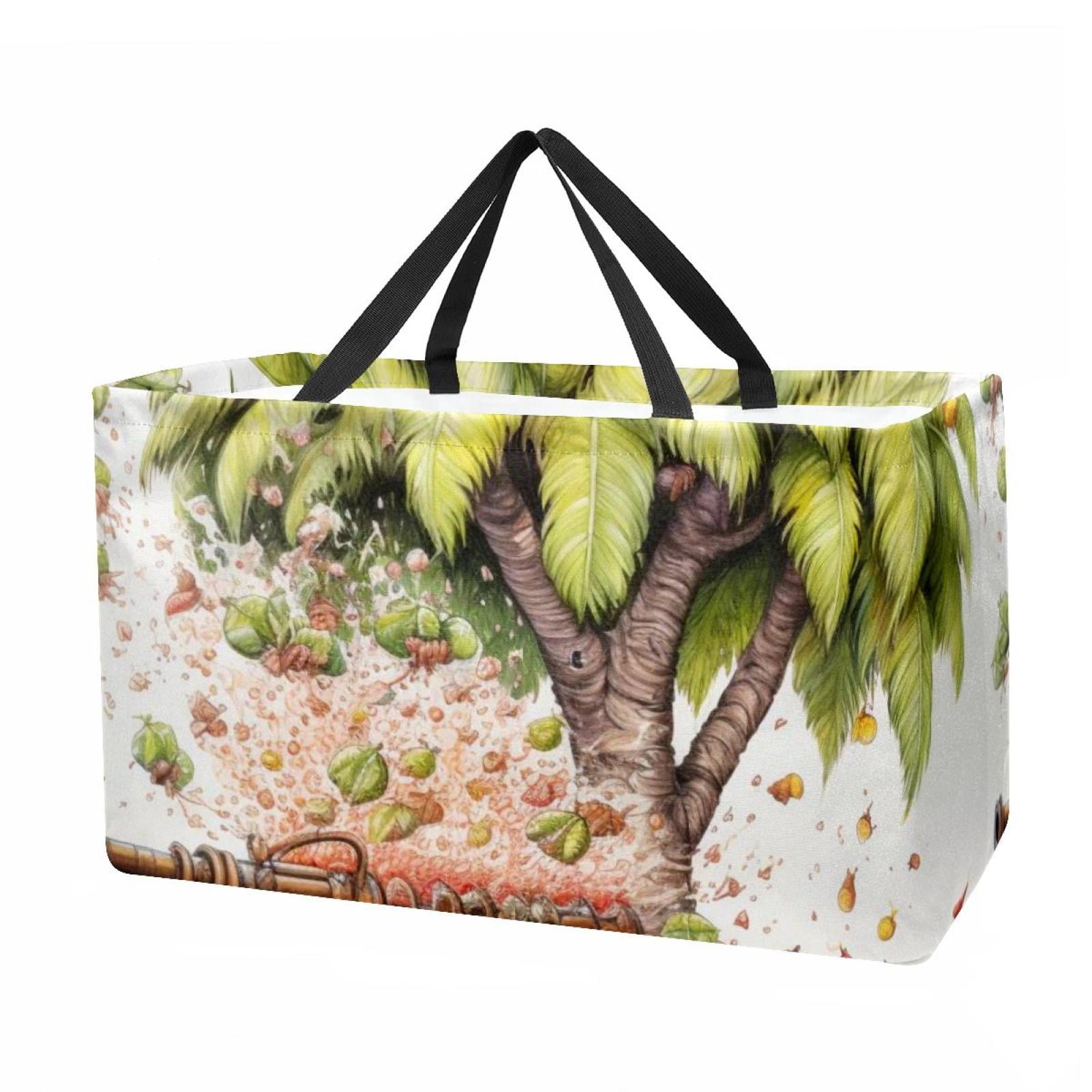 Coconut Tree Portable Oxford Cloth Picnic Basket Cube Organizer Grocery ...