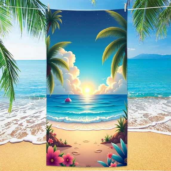 Coconut Tree Print Beach Towel, Digital Printing Thin Quick-Dry Anti ...