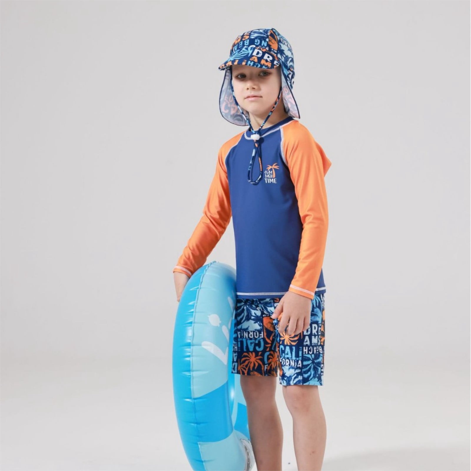 Coconut Tree Print Boys Three Piece Rash Guard Swimsuit Long Sleeve Top ...