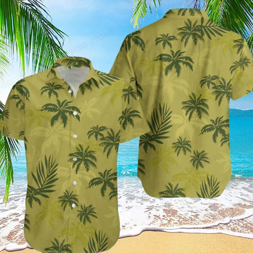 Coconut Tree Print Hawaiian Shirt Men Fashion Short Sleeve Hawaiian ...