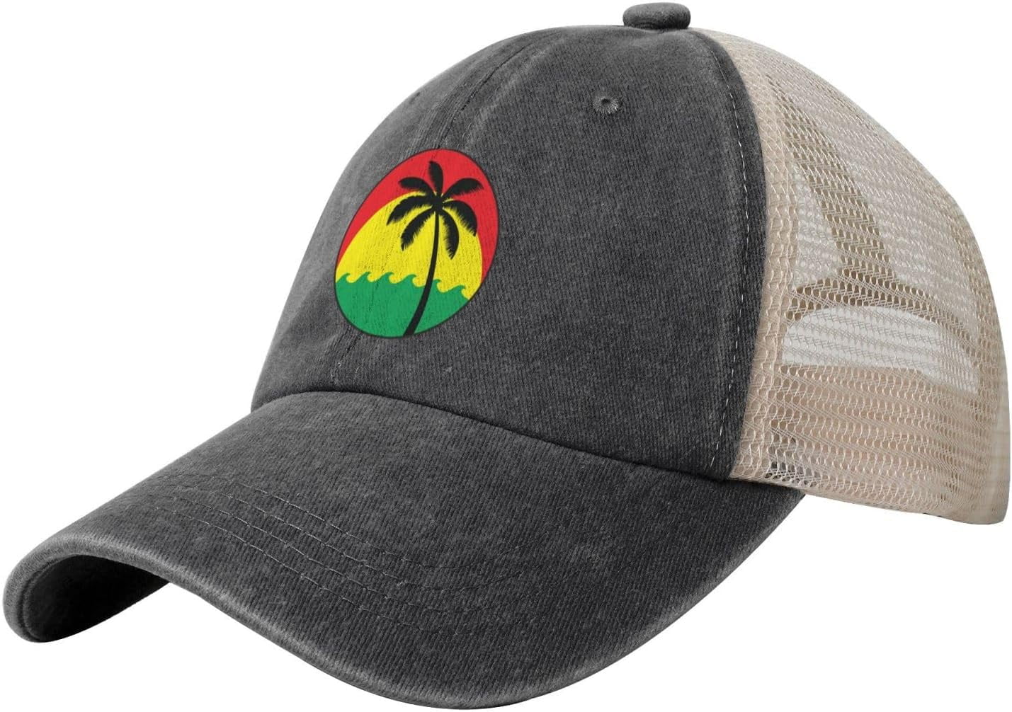 Coconut Tree Reggae Color Jamaican Outdoor Washed Denim Mesh Hat Denim ...