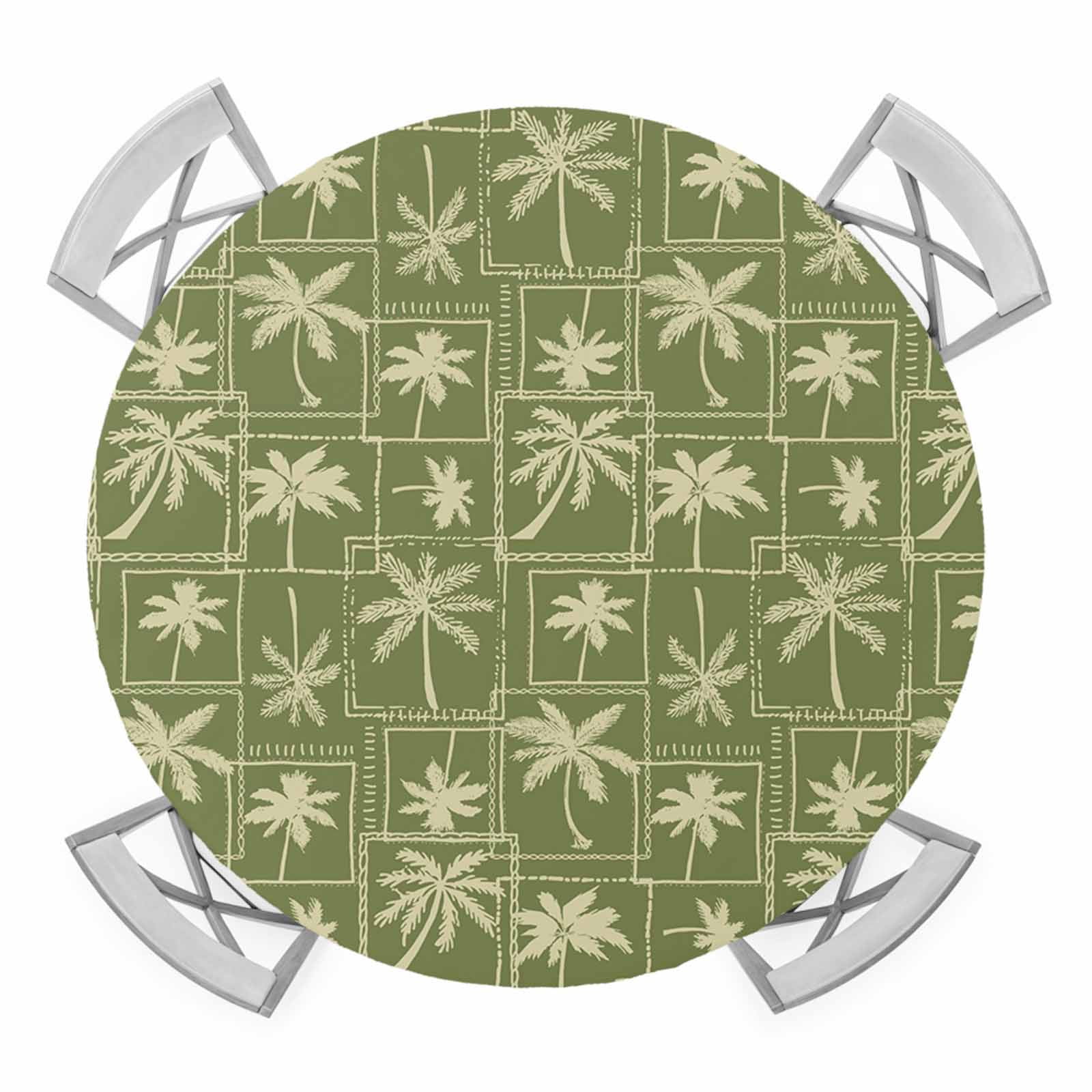 Coconut Tree Round Table Cover, Tropical Plant Summer Grid Green ...