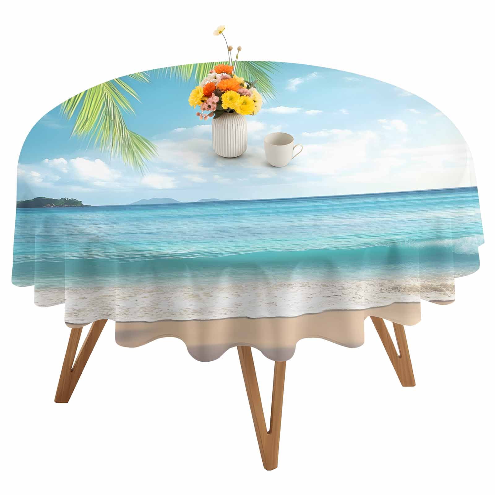 Coconut Tree Round Tablecloth 60 inches Beach Blue Sky Sea Summer ...