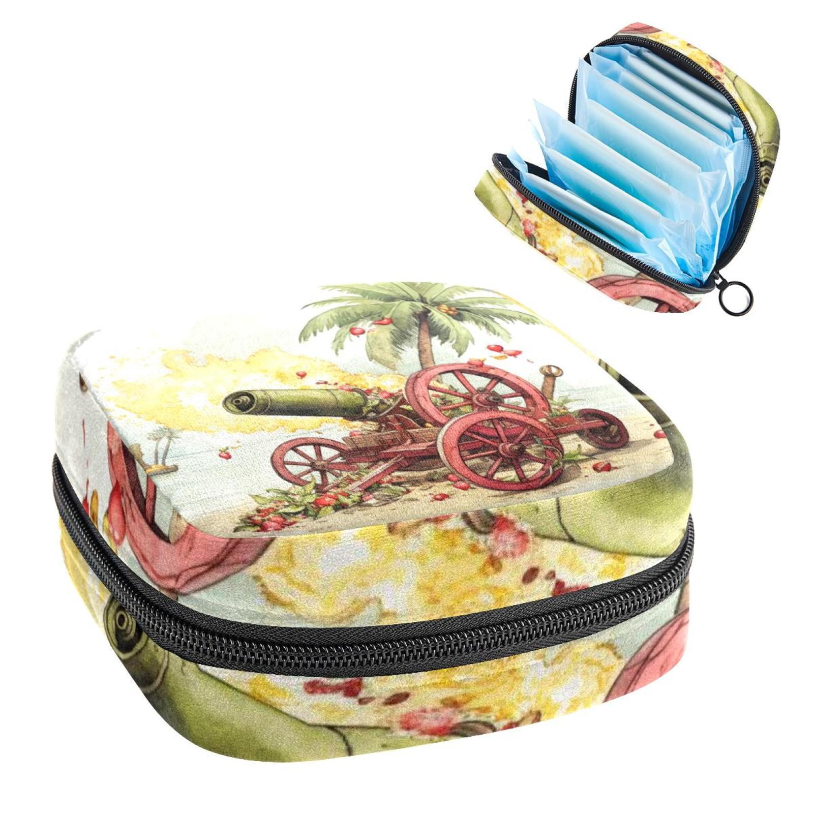 Coconut Tree Sanitary Napkin Pouch Bag with Plush Fabric, Sponge, and ...