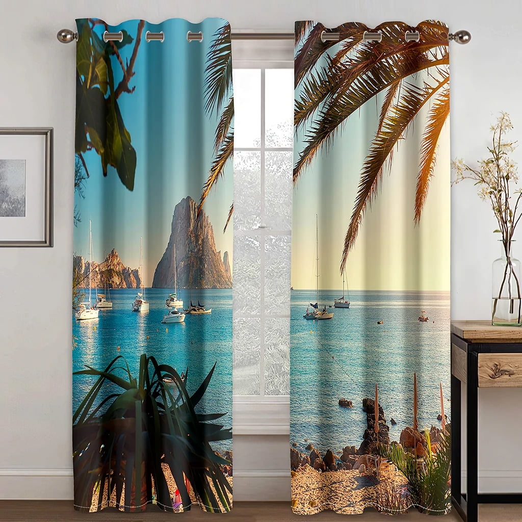 Coconut Tree Scenery Beach Blackout Curtains for The Living Room ...