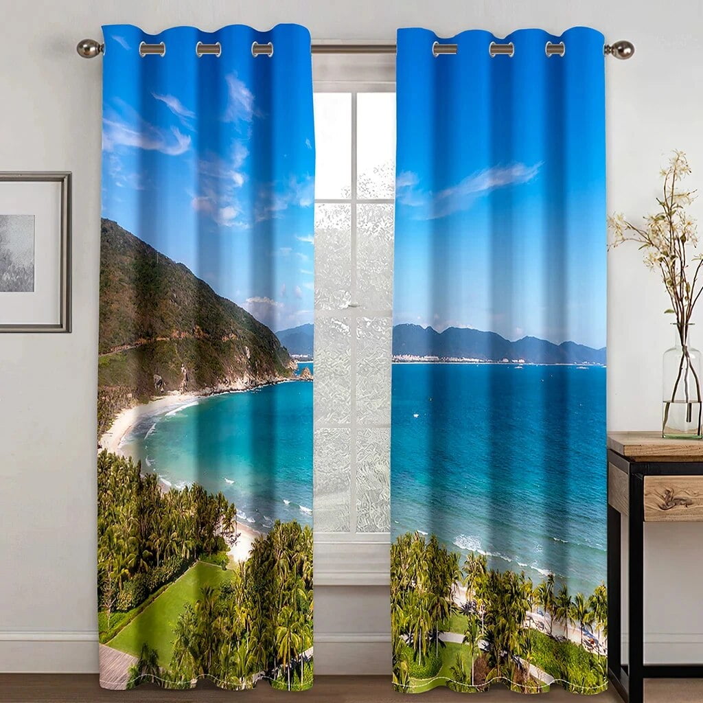 Coconut Tree Scenery Beach Blackout Curtains for The Living Room ...