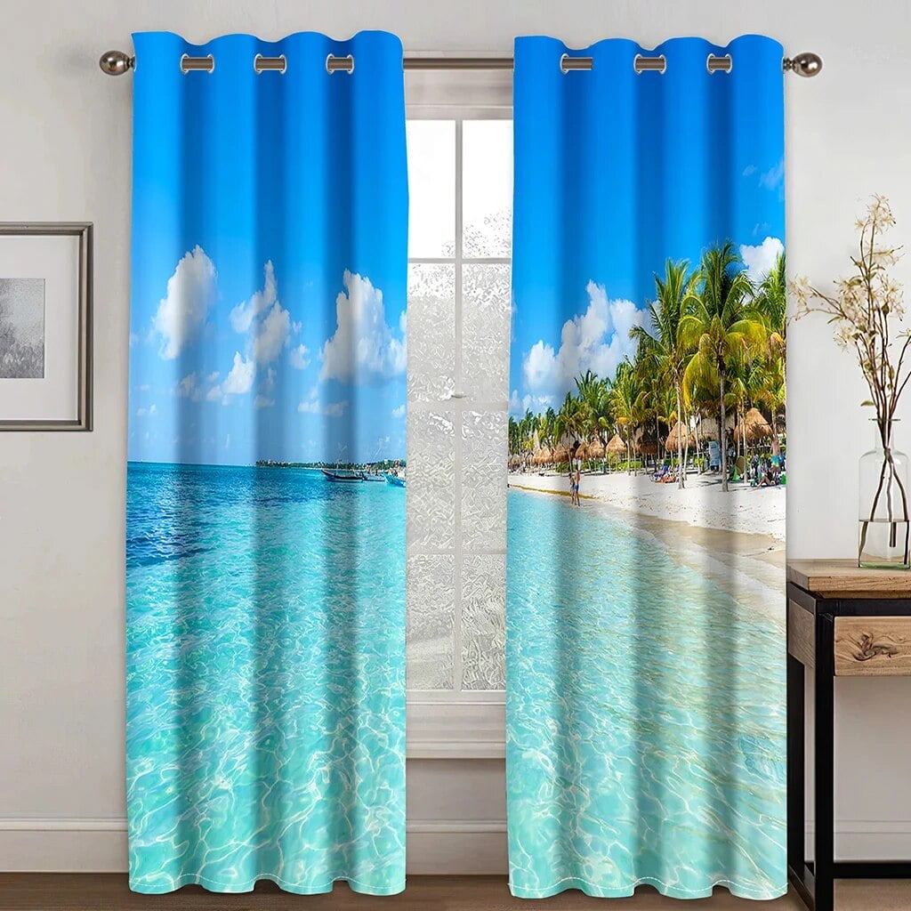 Coconut Tree Scenery Beach Blackout Curtains for The Living Room ...