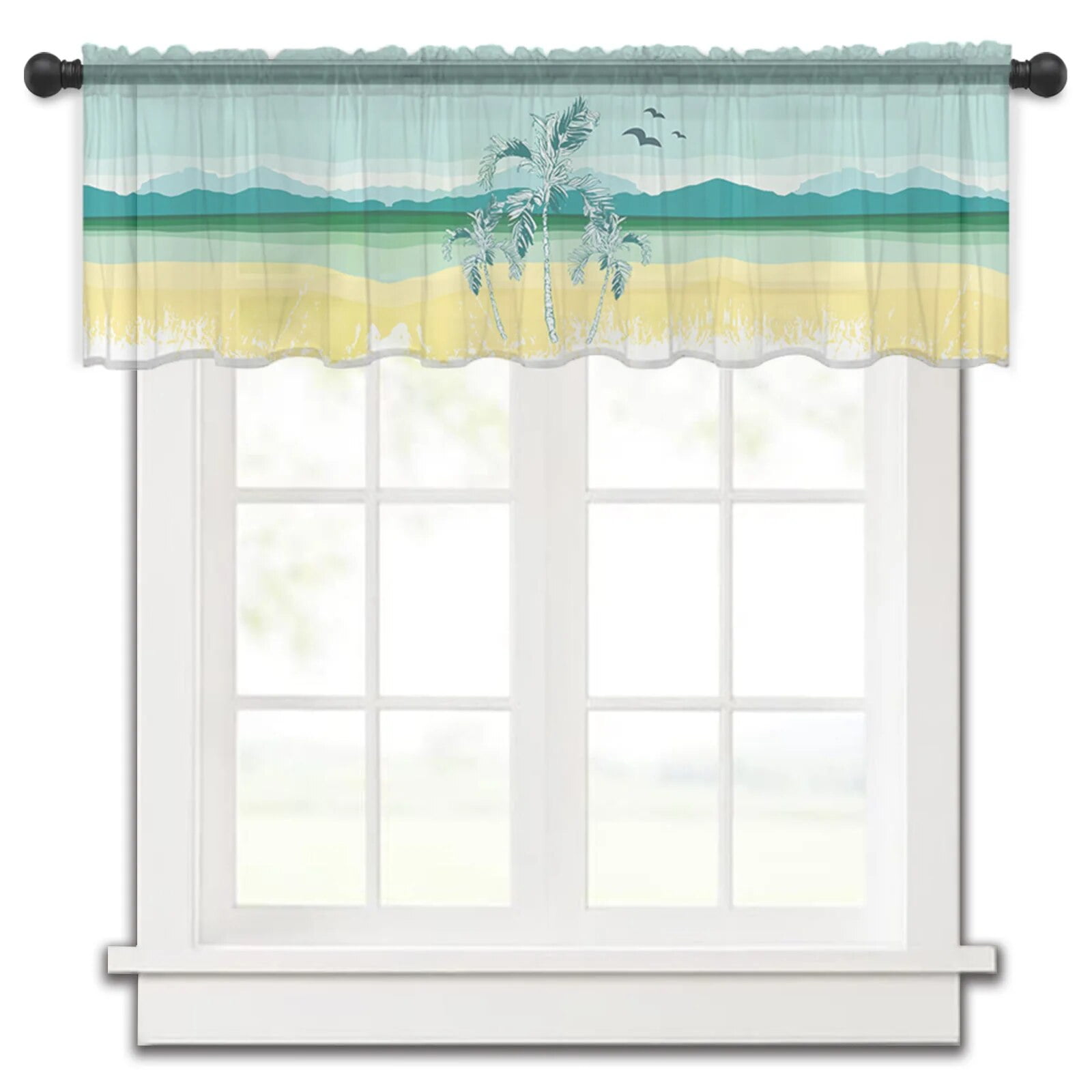 Coconut Tree Seaside Seagull Small Window Curtain Valance Sheer Short ...