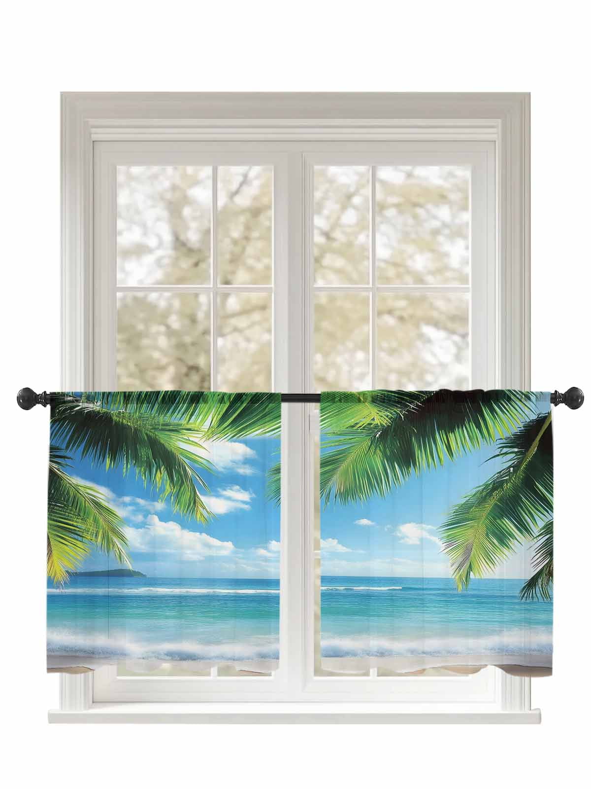 Coconut Tree Sheer Curtains 2 Panels Set Tropical Beach Sky Sea Summer ...