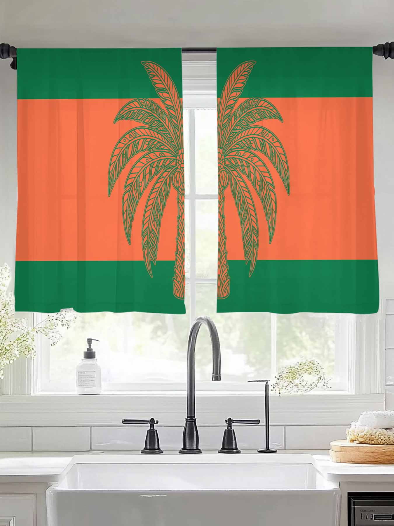 Coconut Tree Sheer Curtains 45 Inches Long 2 Panels Summer Beach Light ...