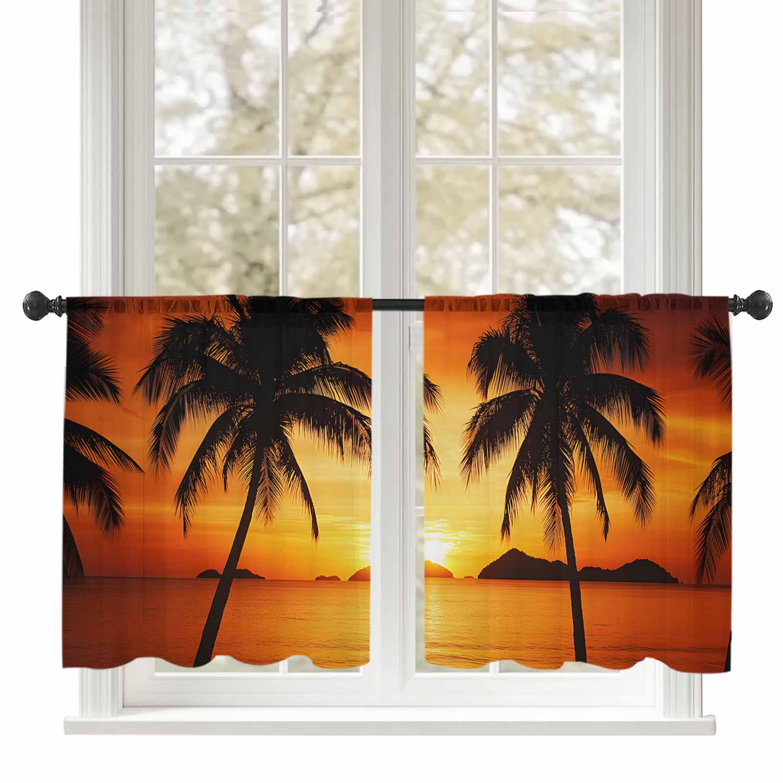 Coconut Tree Sheer Curtains 45 inches Long, Beach Ocean Summer Sunset ...