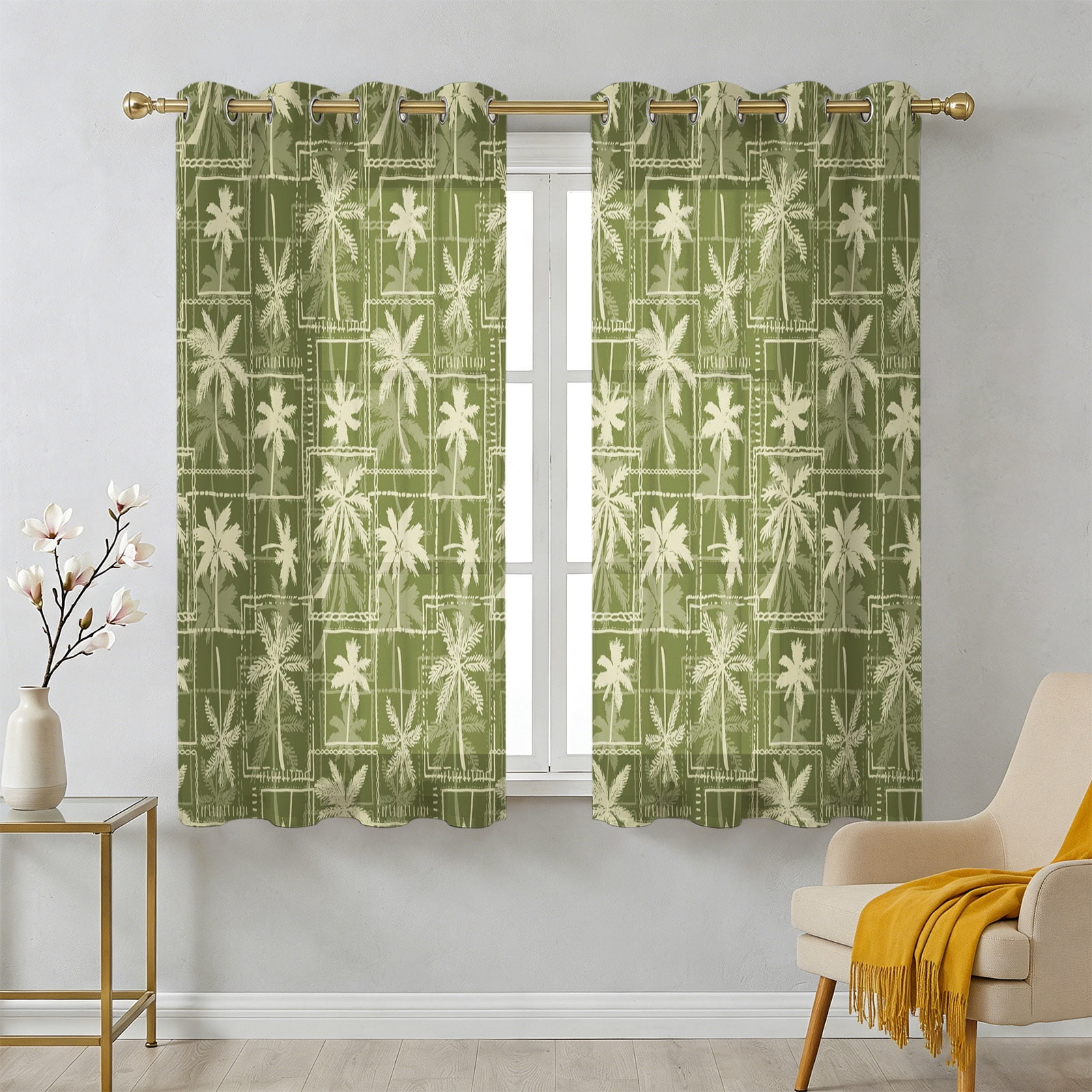 Coconut Tree Sheer Curtains 54 Inch Long 2 Panels, Tropical Plant ...