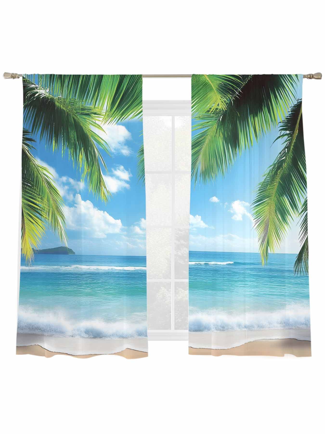 Coconut Tree Sheer Curtains 72 Inch Long 2 Panels, Tropical Beach Sky ...