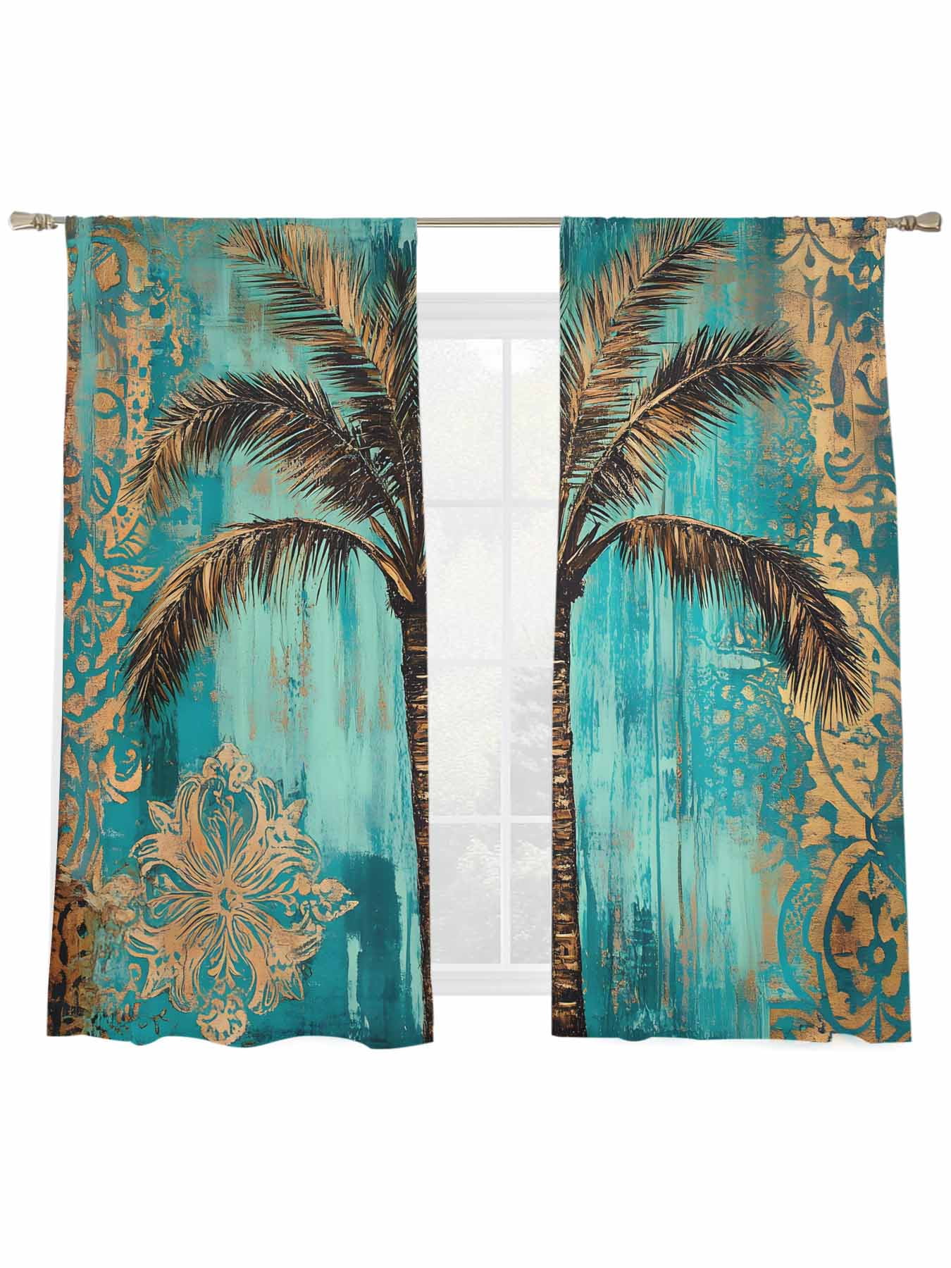 Coconut Tree Sheer Curtains for Living Room Bedroom, Light-filtering ...