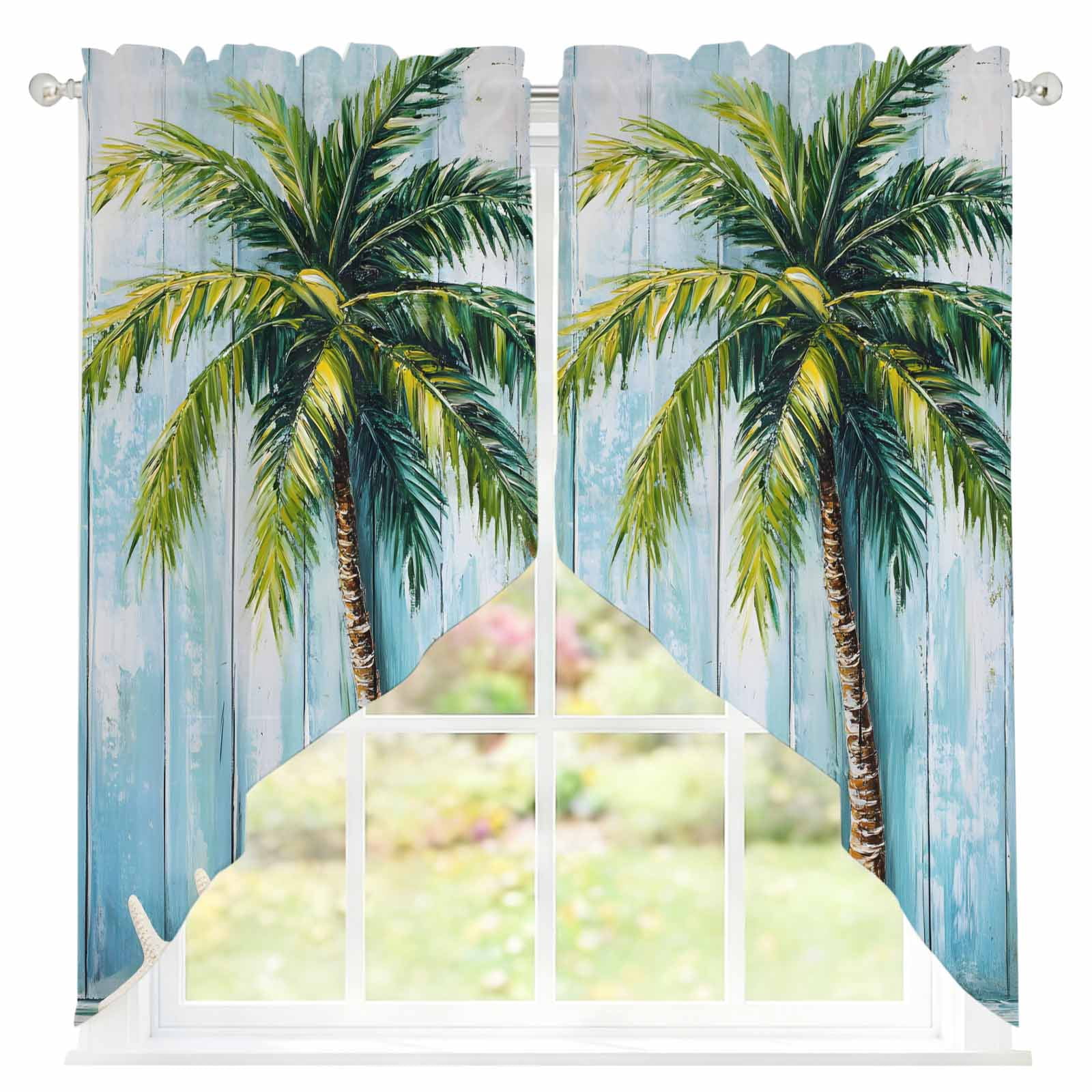 Coconut Tree Sheer Curtains Swag Valances for Windows Nautical Blue ...