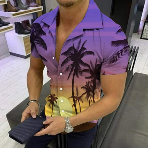 Coconut Tree Shirts Men's Women's Hawaiian Shirts Men's Vocation Blouses Halloween Lapel Shirt ...