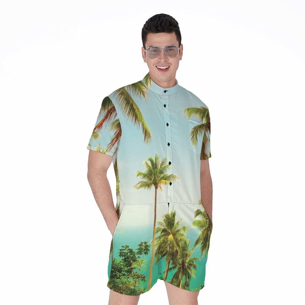 Coconut Tree Short Sleeve Men'S Rompers, Coconut Fruits Tropical ...