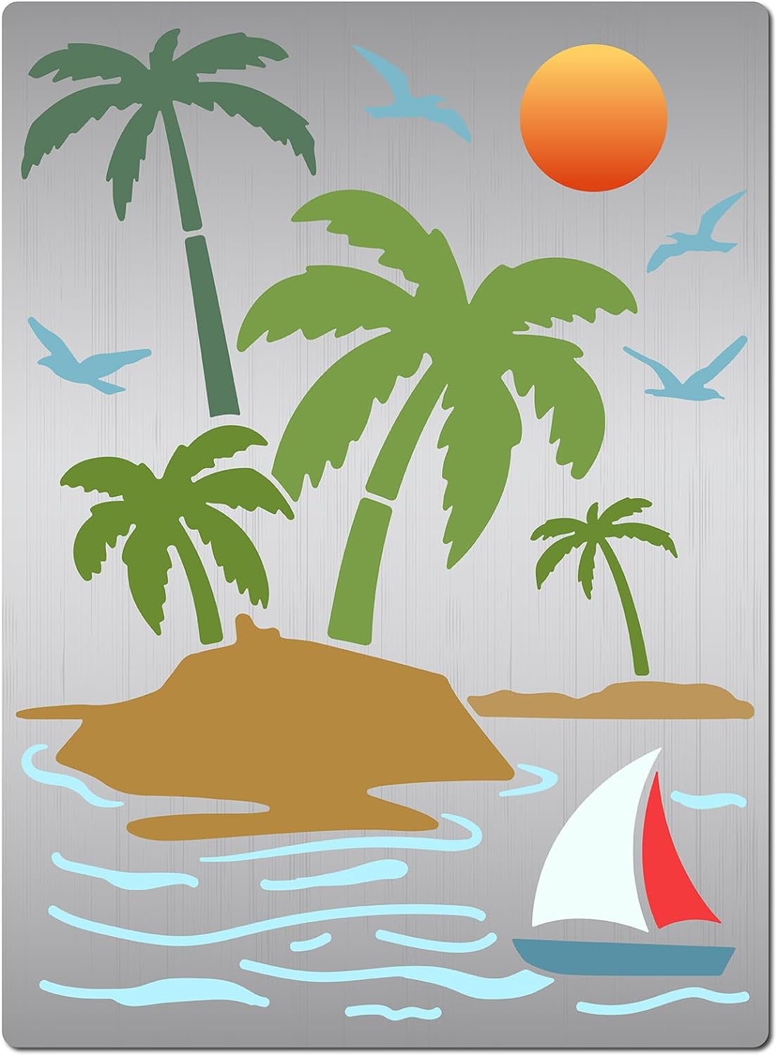 Coconut Tree Stencil Metal Summer Beach Sailboat Sun Geese Palms ...