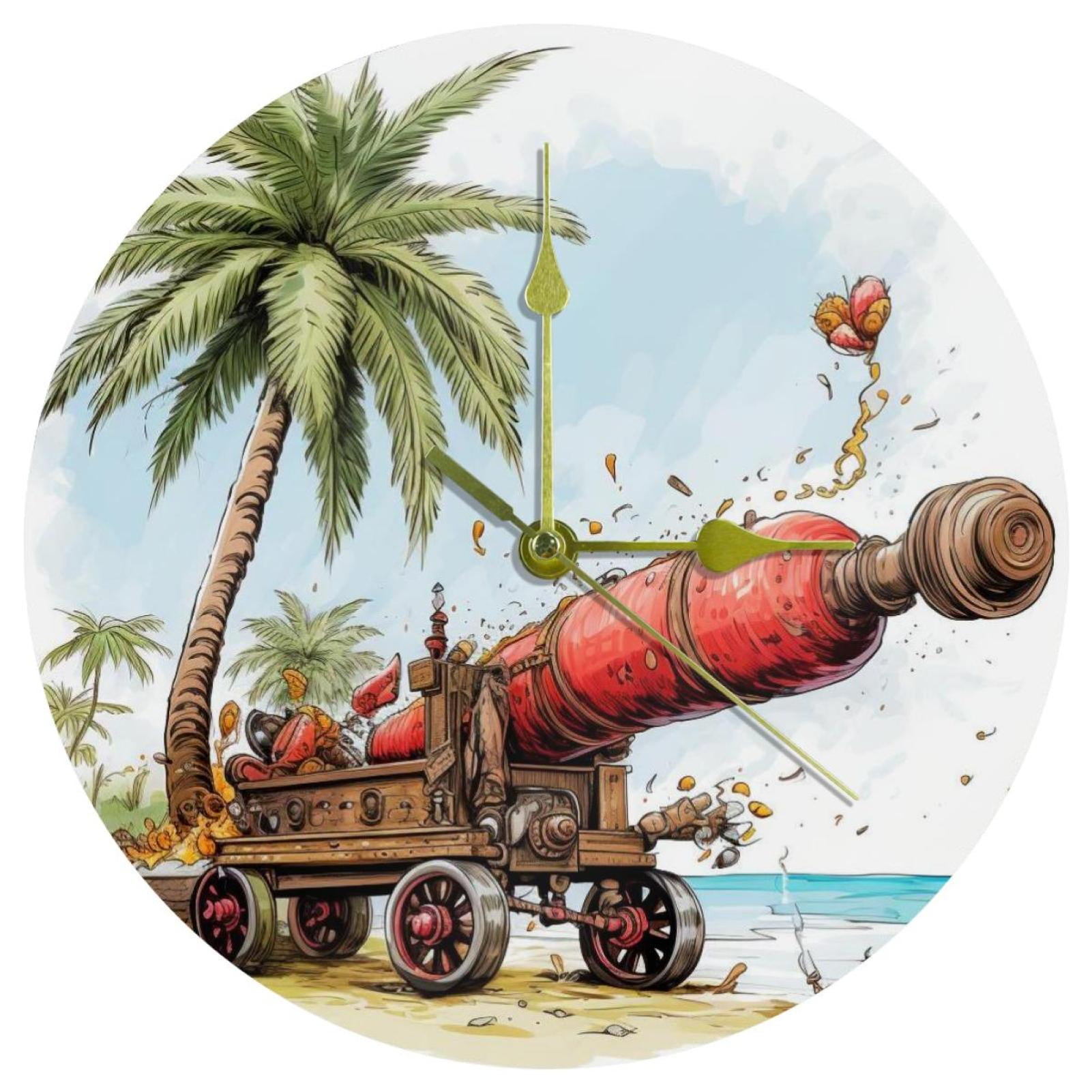 Coconut Tree & Stupid Cannon Circular Acrylic Wall Clock - Contemporary ...