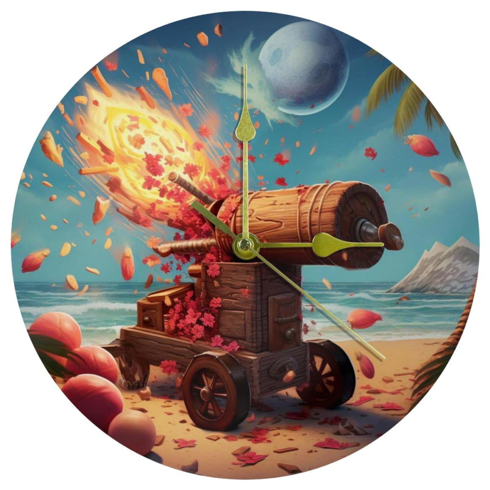 Coconut Tree & Stupid Cannon Circular Acrylic Wall Clock - Elegant ...