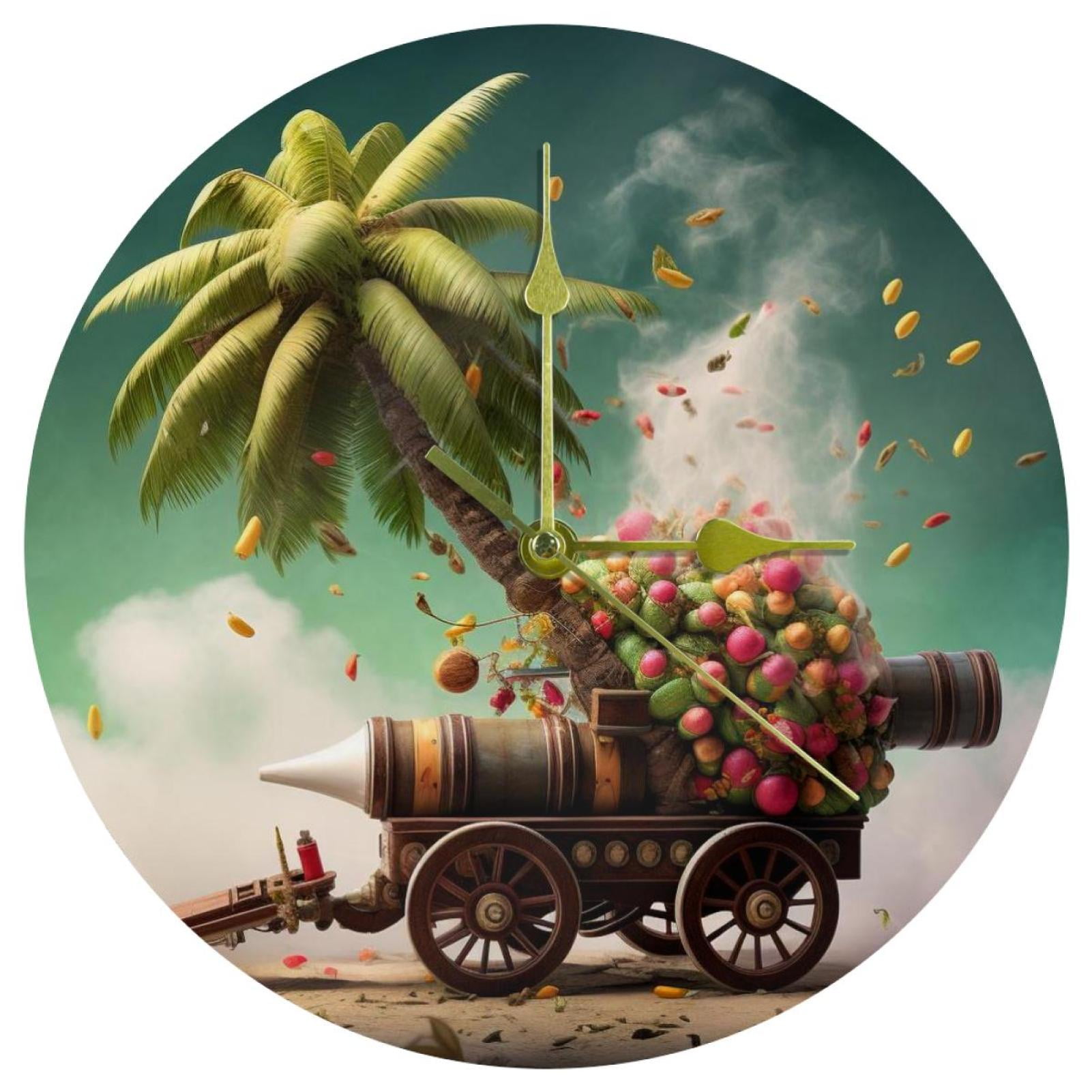 Coconut Tree & Stupid Cannon Circular Acrylic Wall Clock for Modern ...