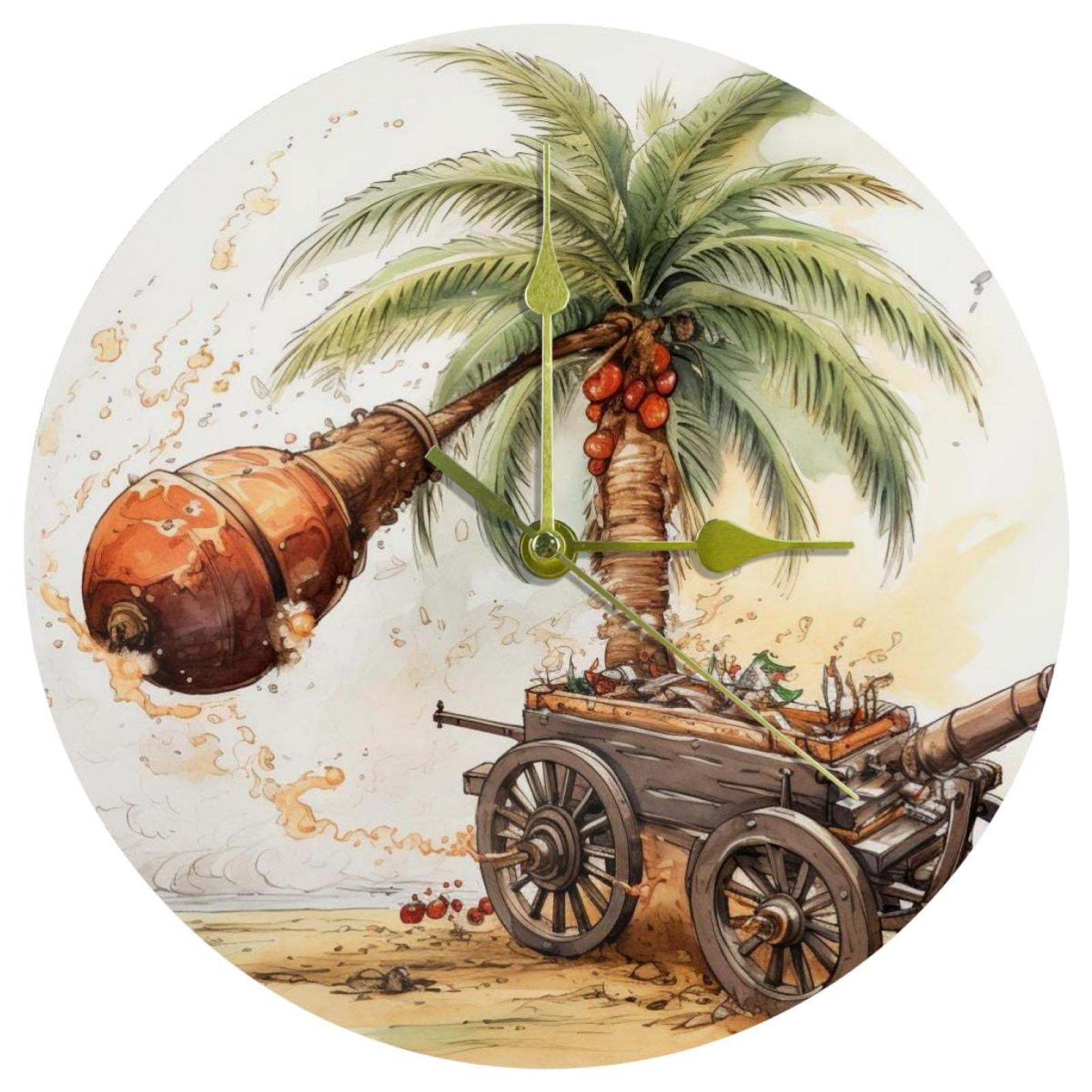 Coconut Tree & Stupid Cannon Circular Acrylic Wall Clock - Stylish ...