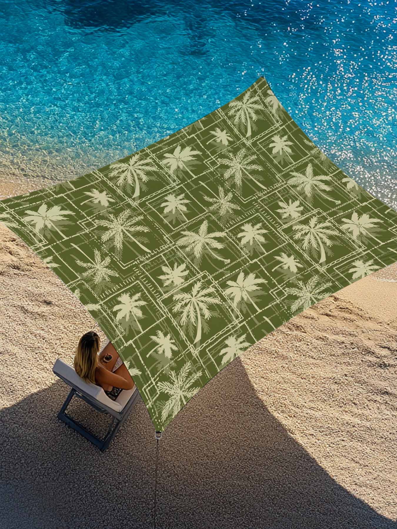 Coconut Tree Sun Shade Sail 12' x 16', Tropical Plant Summer Grid Green ...