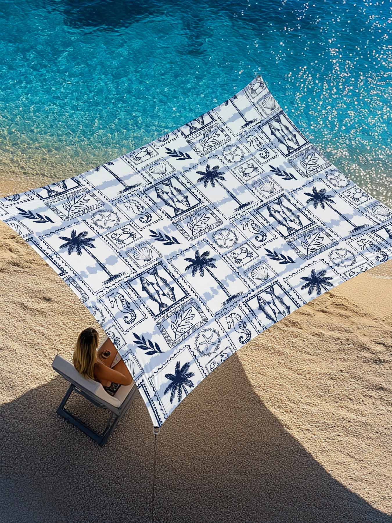 Coconut Tree Sun Shade Sail 6.5' x 10', Summer Shell Fish Sea Star ...
